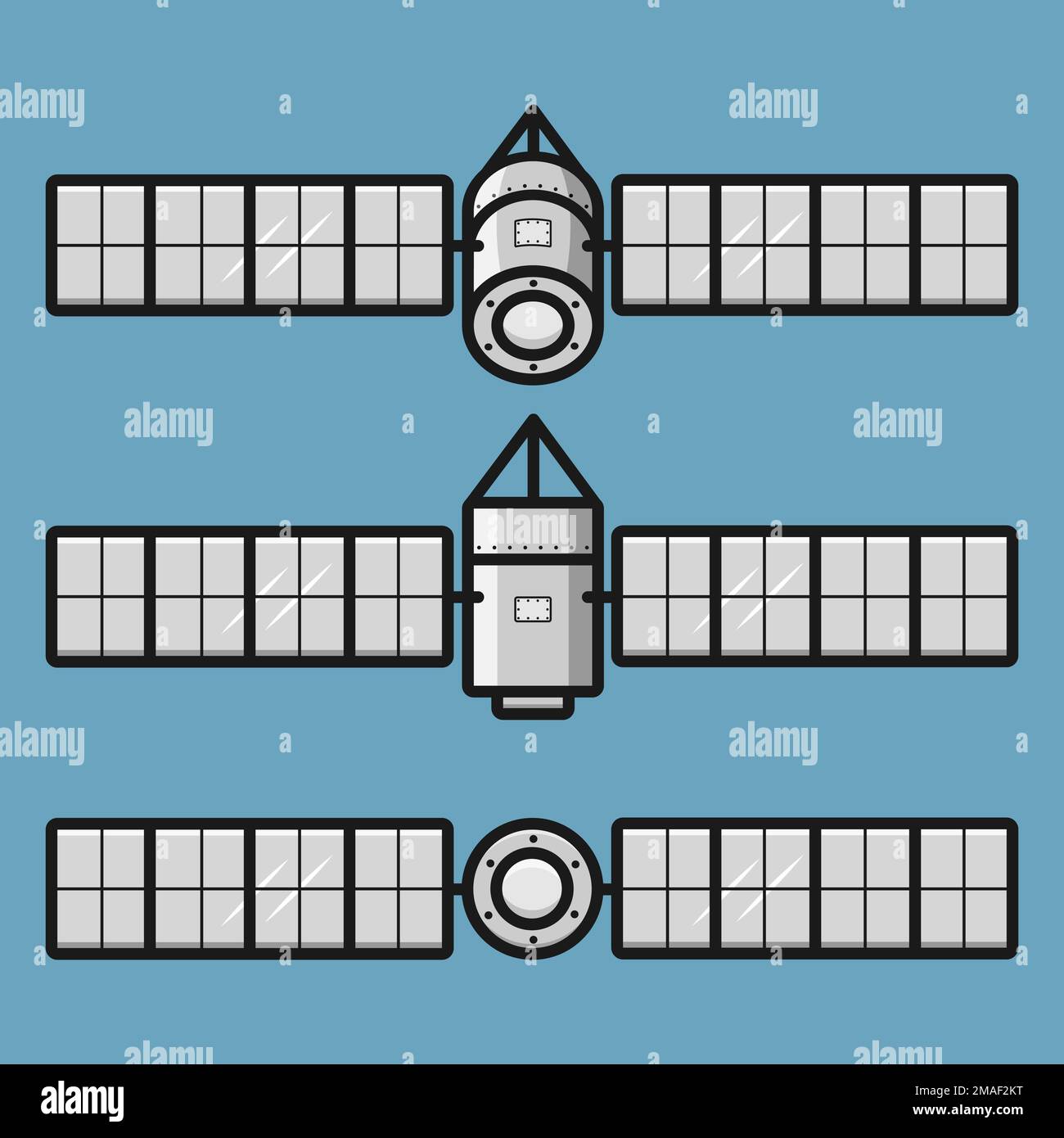 satellite front and top view on blue background vector flat ...