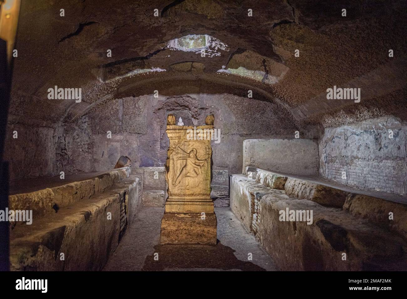 An ancient mithraic temple in the lower lever of the Basilica of San ...
