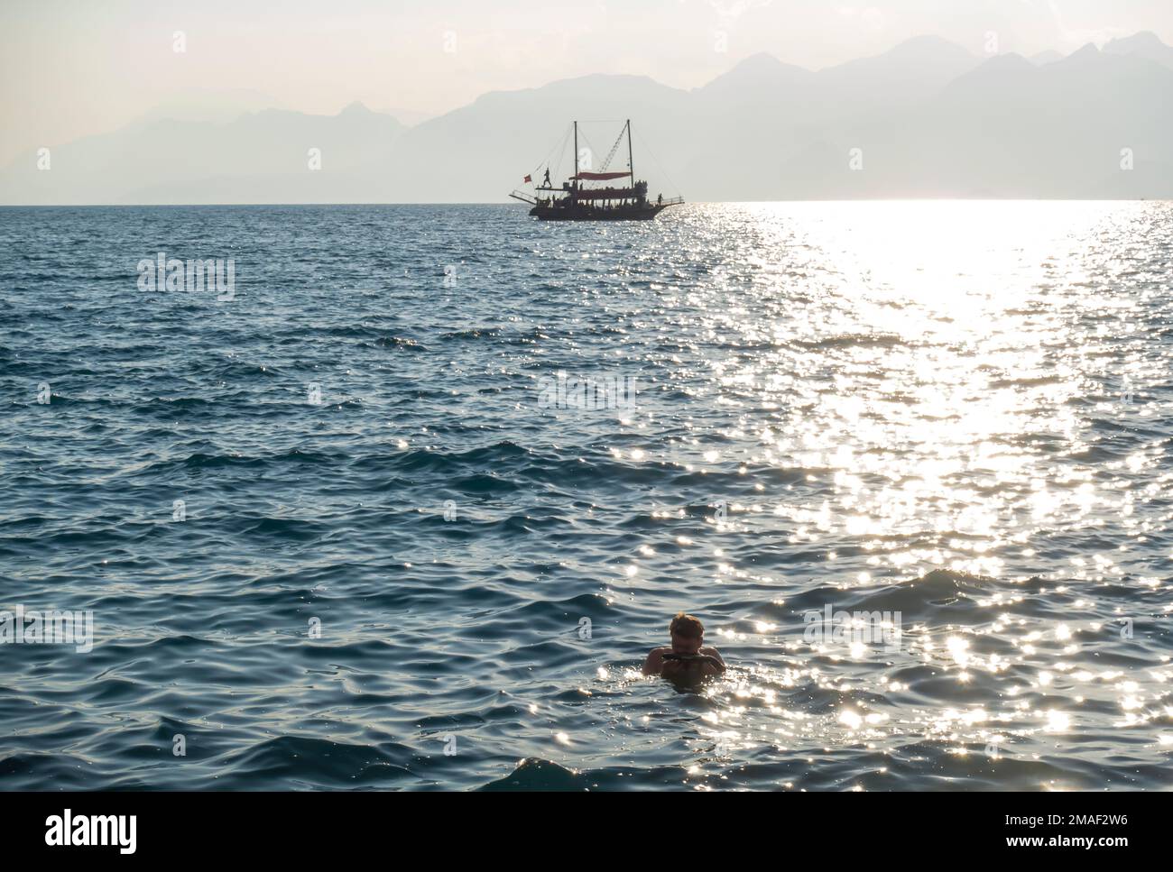 Antalya tourism: Scuba diver swimming in Antalya waters. Turkey Stock ...