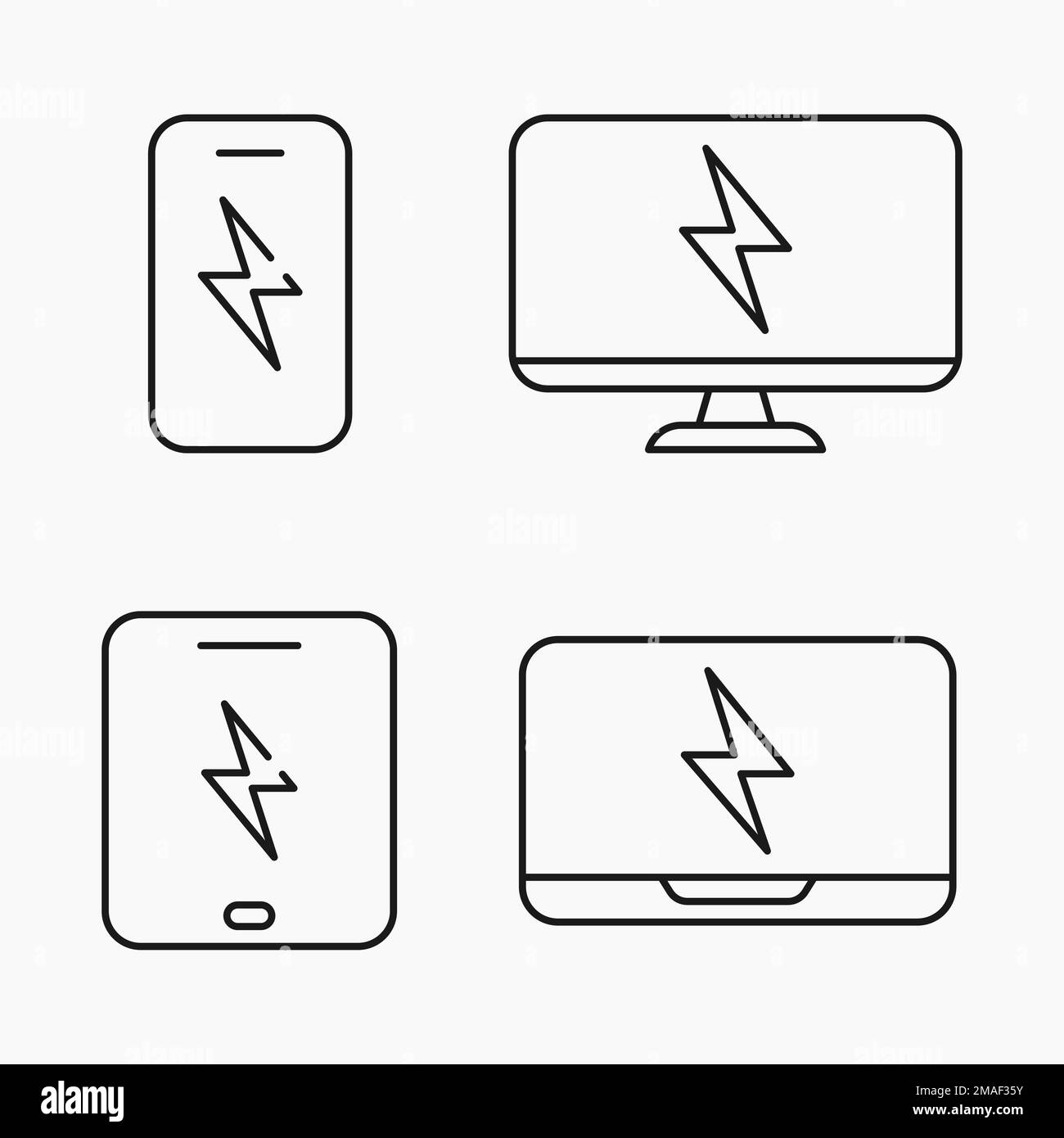 laptop pc smartphone tablet charging line icon vector flat illustration ...