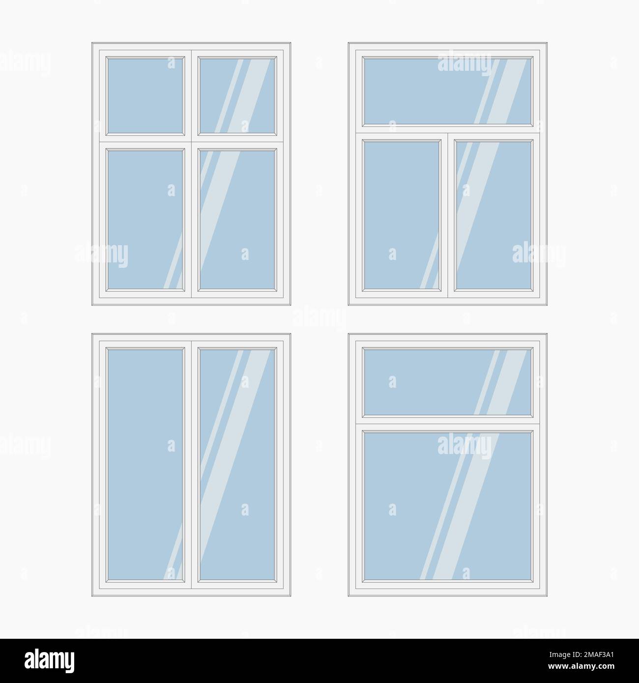 apartment white window frames set isolated vector flat illustration ...