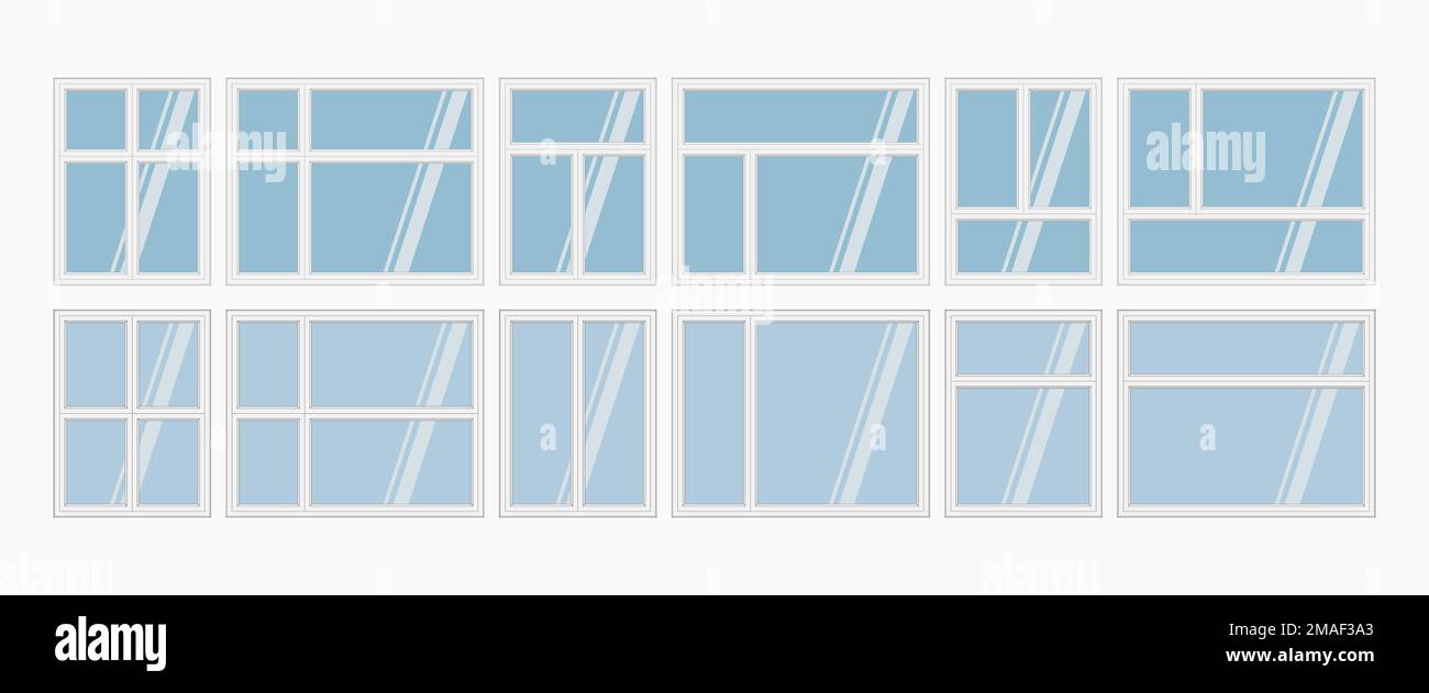 apartment white window frames set isolated vector flat illustration ...