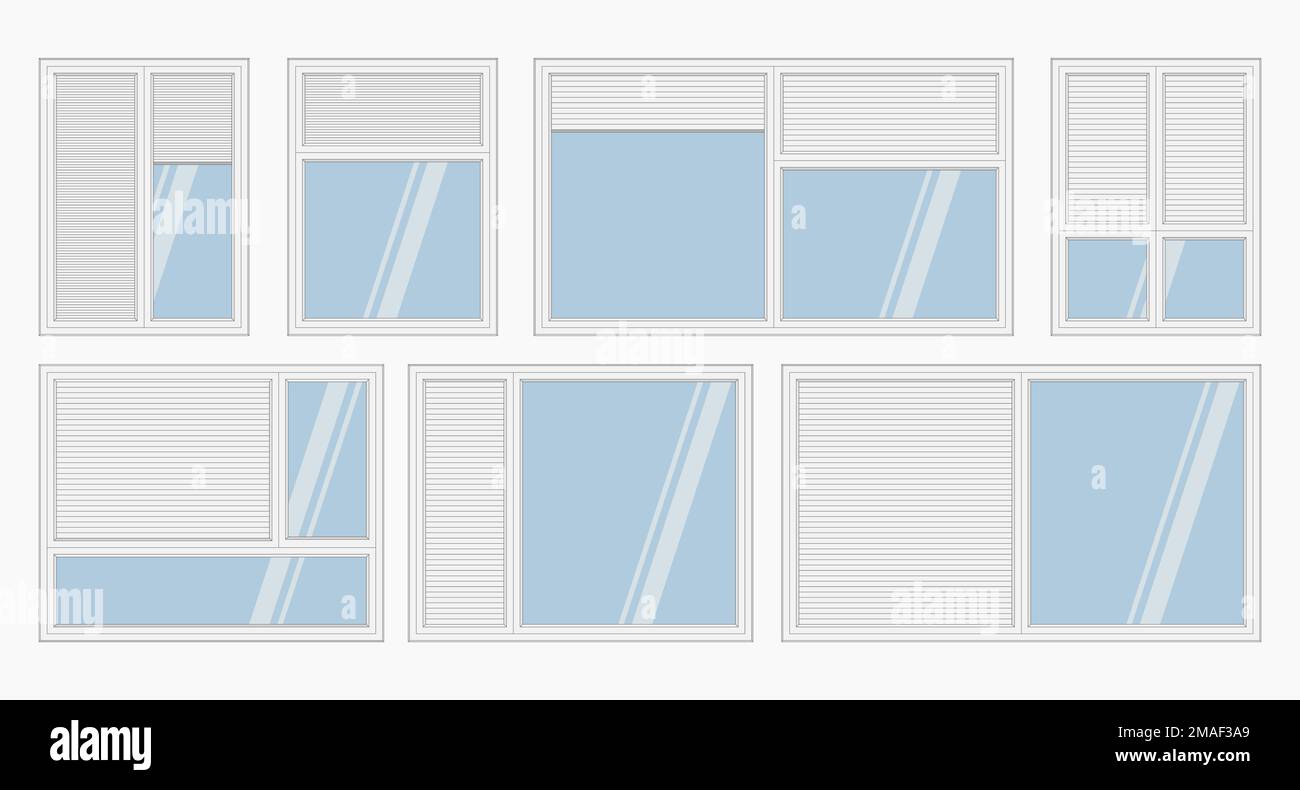 apartment white window frames set isolated vector flat illustration ...