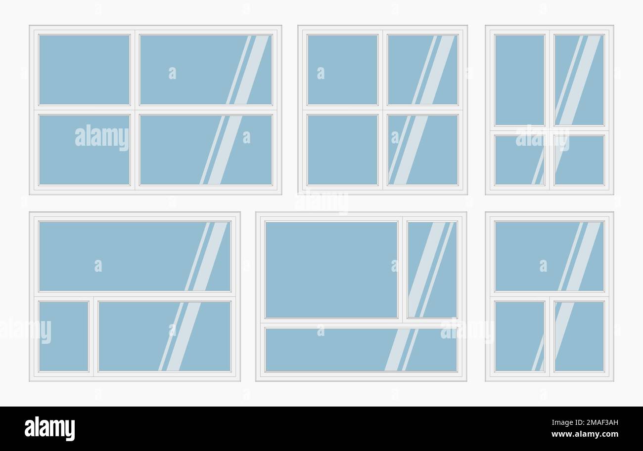 apartment white window frames set isolated vector flat illustration ...