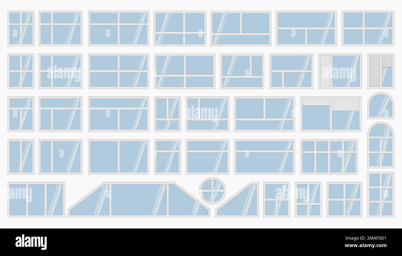 apartment white window frames set isolated vector flat illustration ...