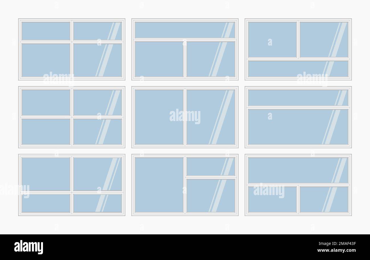 apartment white window frames set isolated vector flat illustration ...