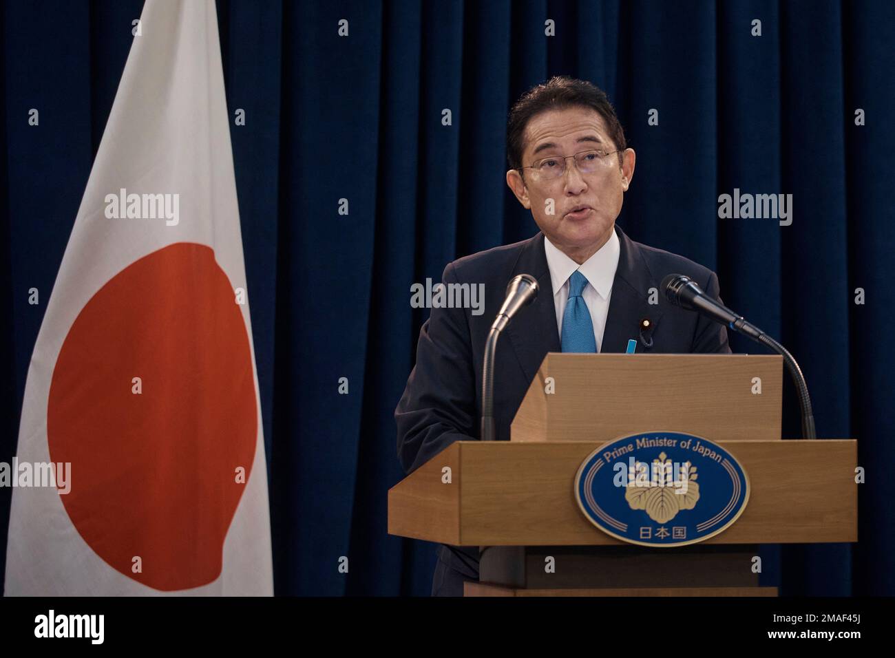 Prime Minister of Japan Fumio Kishida speaks during a news conference on Thursday, Sept. 22 ...