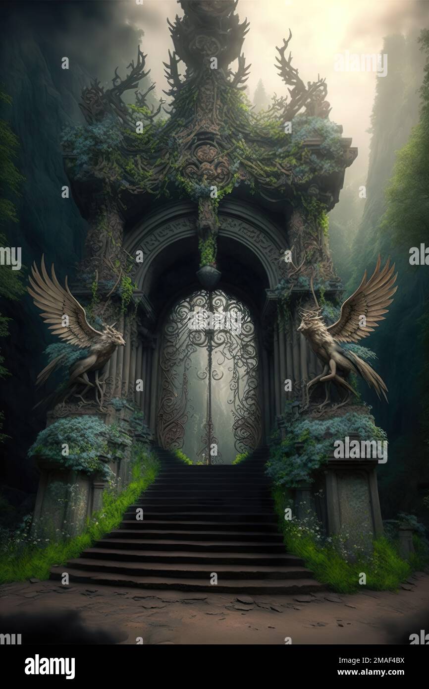 A vertical AI-generated illustration of Valhalla gates Stock Photo - Alamy