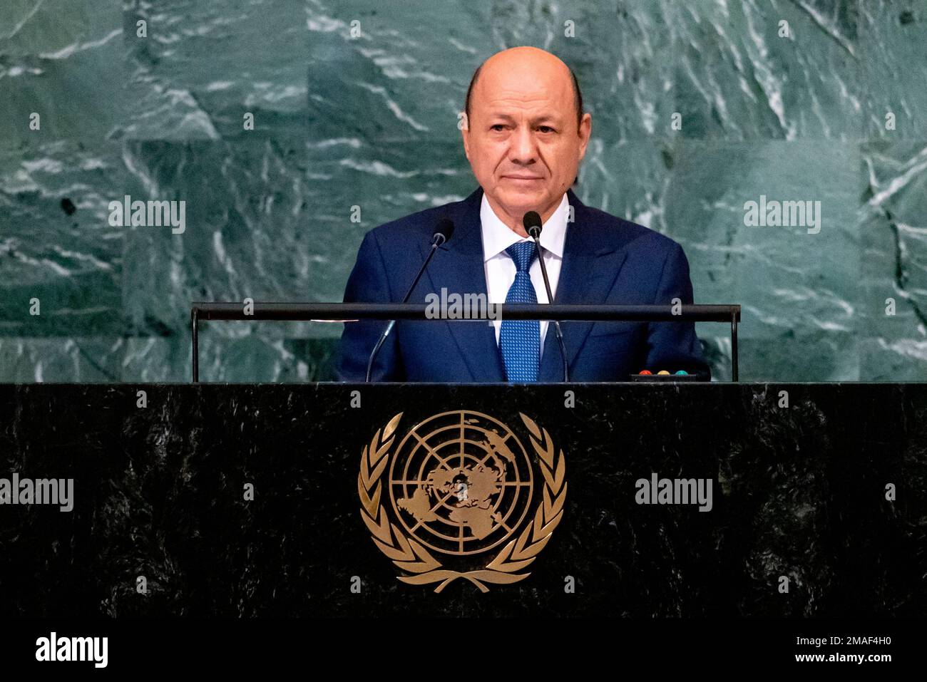 President of Yemen Rashad Mohammed al-Alimi addresses the 77th session ...