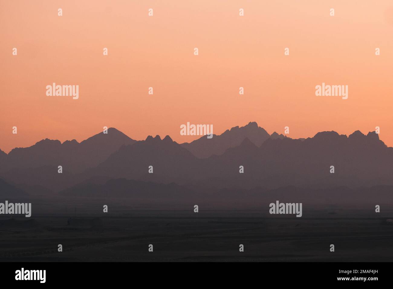 Layers of mountain peaks during sunset around Hurghada, Egypt Stock ...
