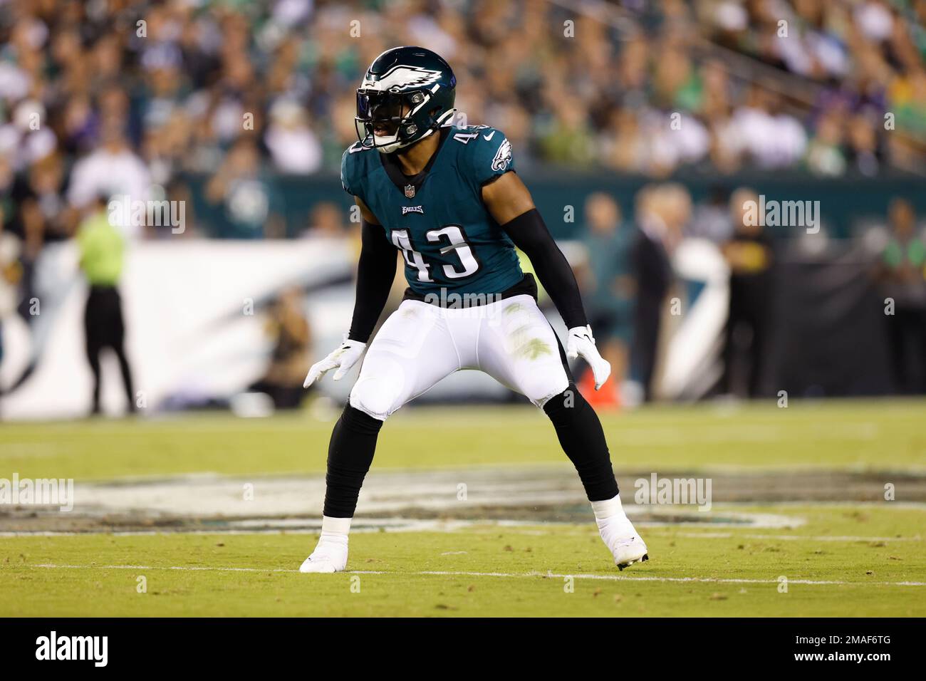 Philadelphia Eagles linebacker Kyzir White (43) drops in coverage ...