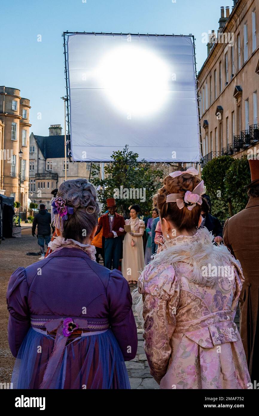 Behind the scenes on Bridgerton filming in Bath, England Stock Photo ...