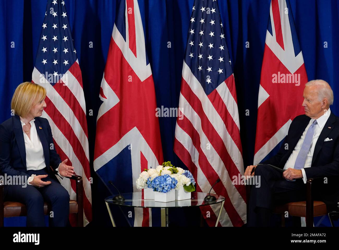 President Joe Biden meets with British Prime Minister Liz Truss during ...
