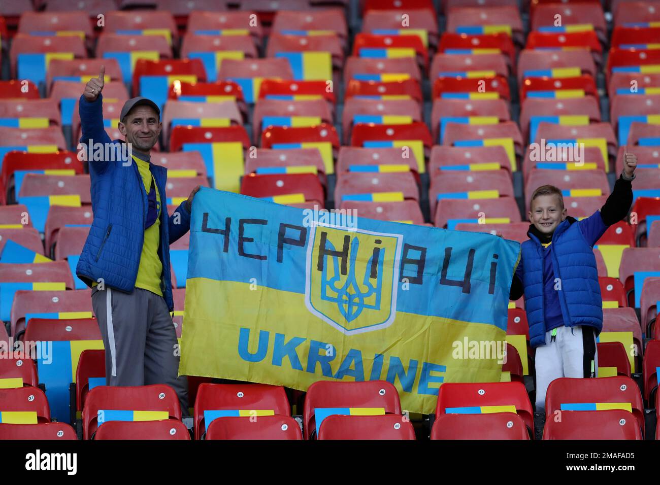 Ukrainian fans cheer prior to the star of the UEFA Nations League ...
