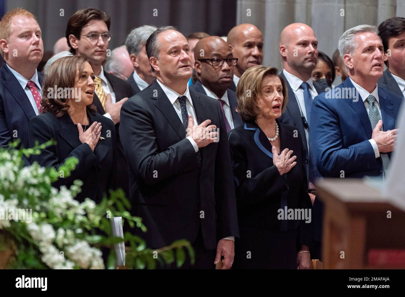 Vice President Kamala Harris, from left, her husband Doug Emhoff, House ...