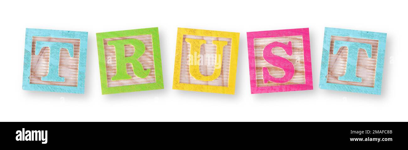 Trust concept with childs wood blocks with clipping path Stock Photo ...
