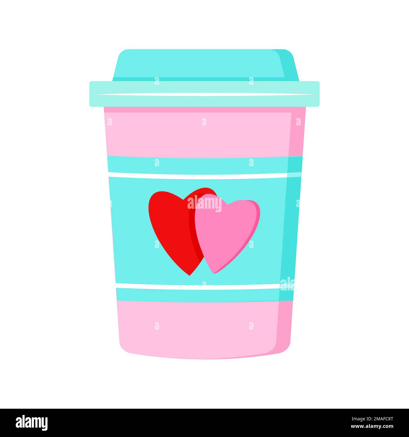 Vector pink cup of coffee or tea cups with two hearts Stock Vector ...