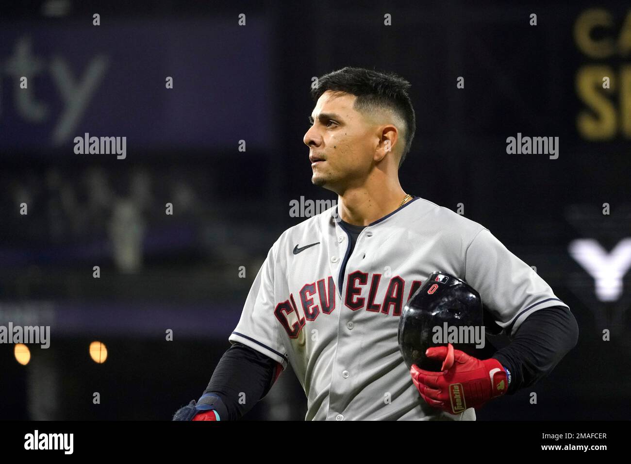 Cleveland Guardians' Andres Gimenez returned to the dugout in a ...
