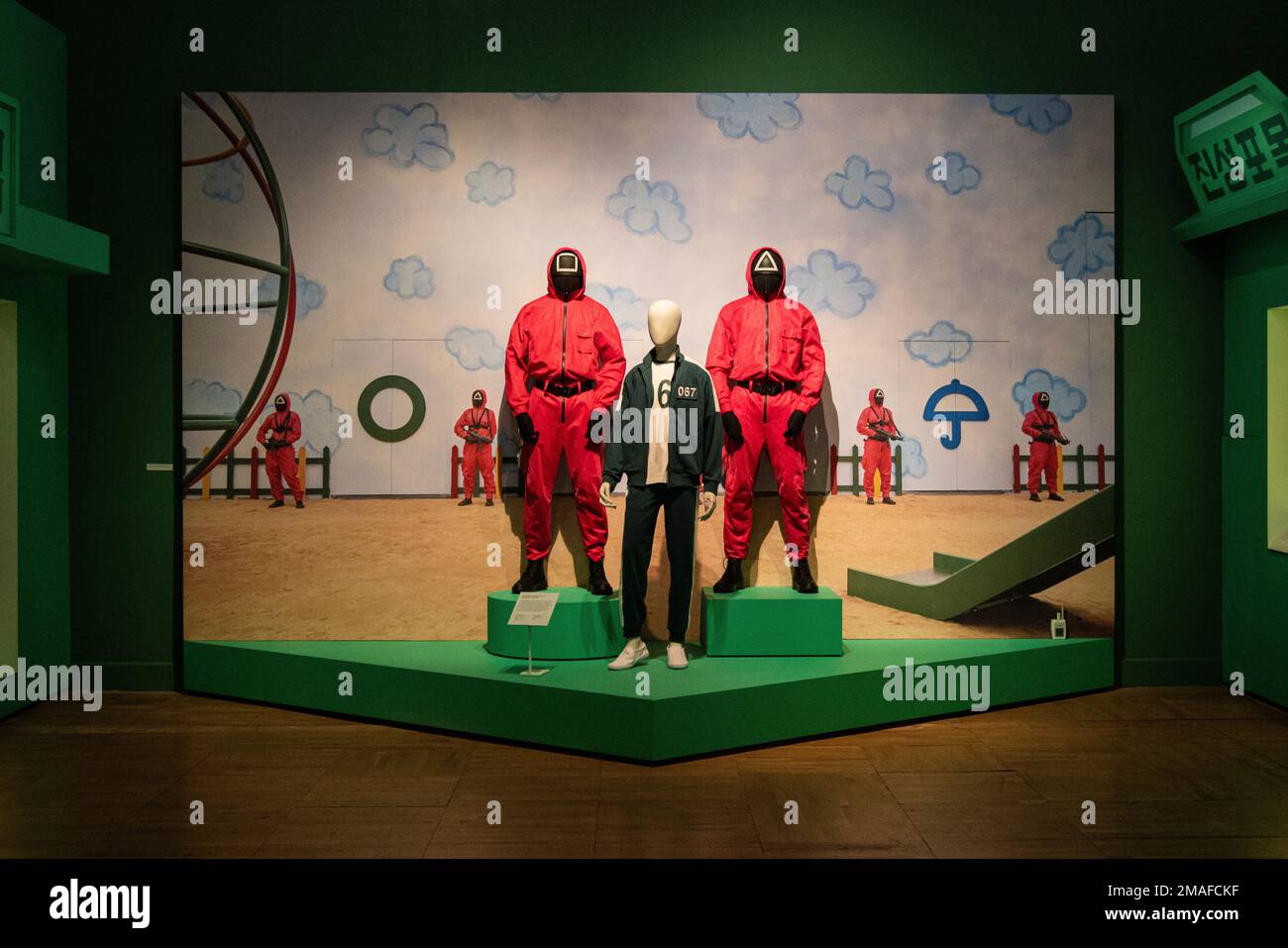 Props used for the TV series 'Squid Game' are seen on display at the ...