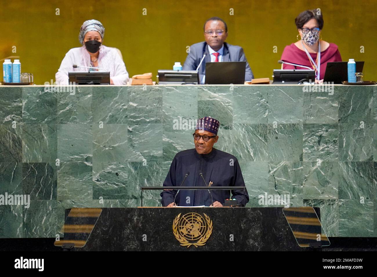 President of Nigeria Muhammadu Buhari addresses the 77th session of the United Nations General ...