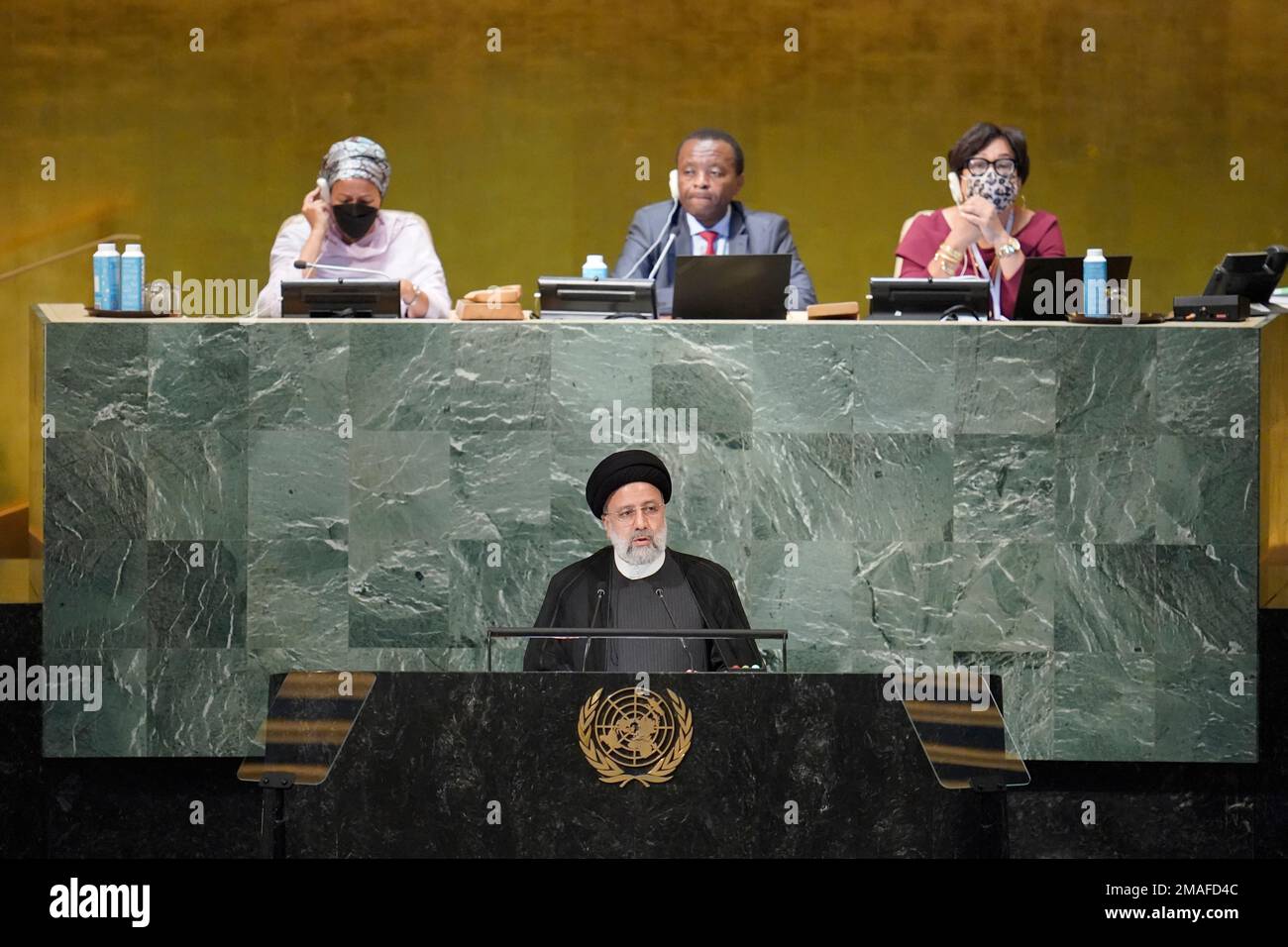 President of Iran Ebrahim Raisi addresses the 77th session of the United Nations General ...
