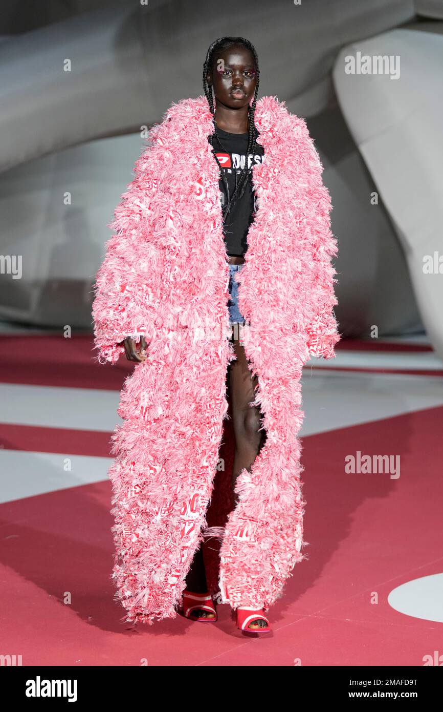 A model wears a creation as part of the Diesel women's Spring Summer ...