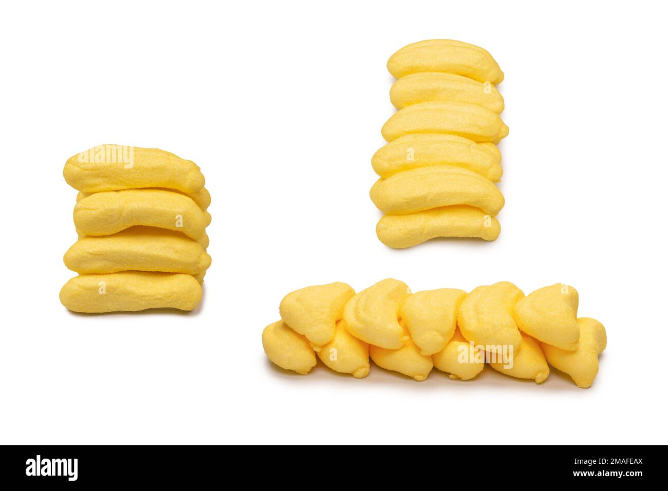 Yellow banana marshmallow candy isolated on a white background Stock ...