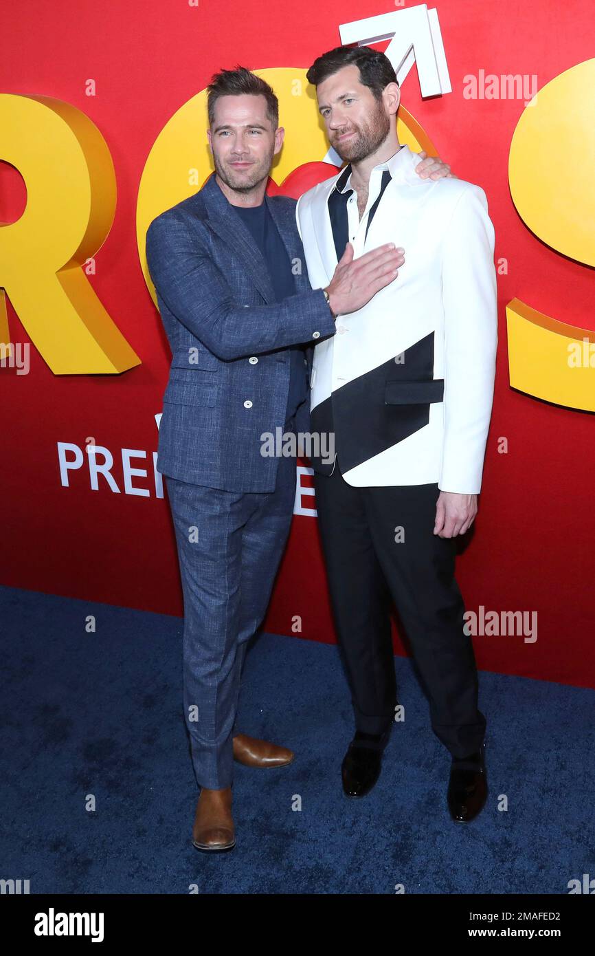 Luke Macfarlane, left, and Billy Eichner attend the premiere of "Bros ...