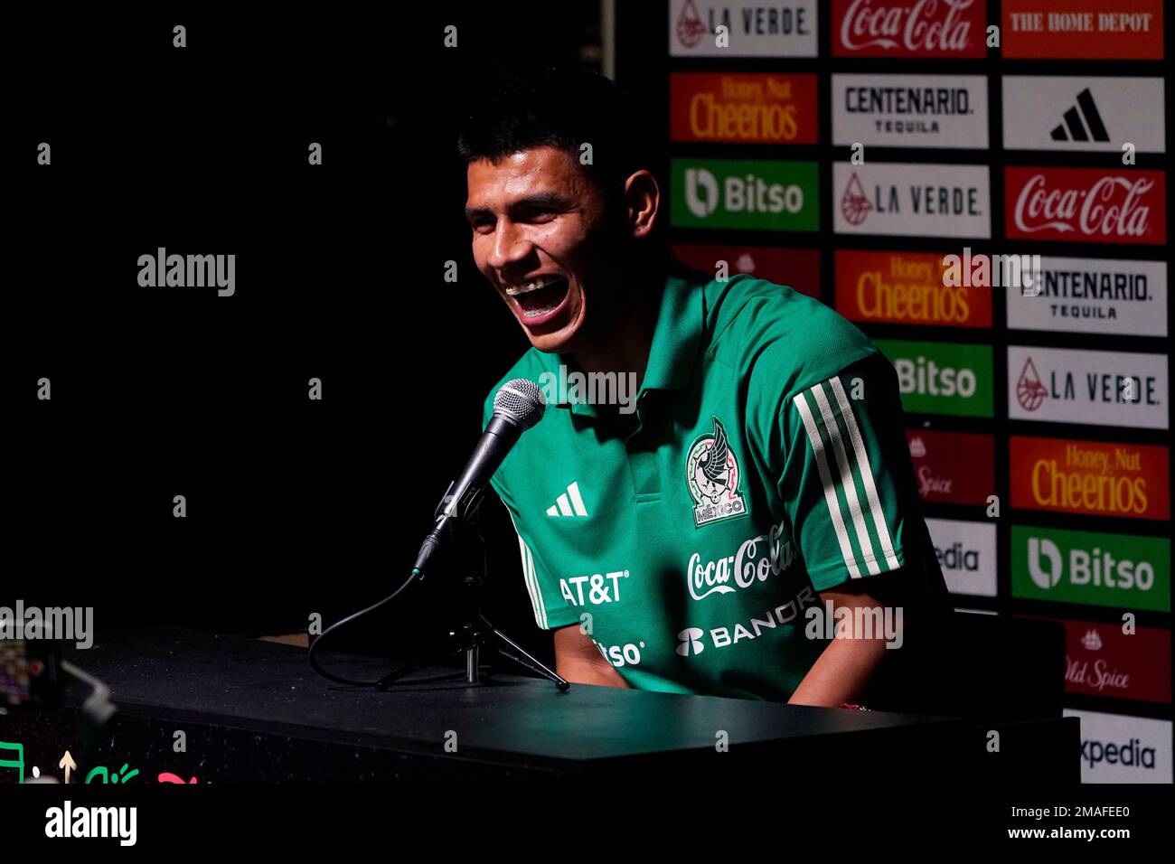 Mexico's Jesus Gallardo smiles while conducting an interview during the ...