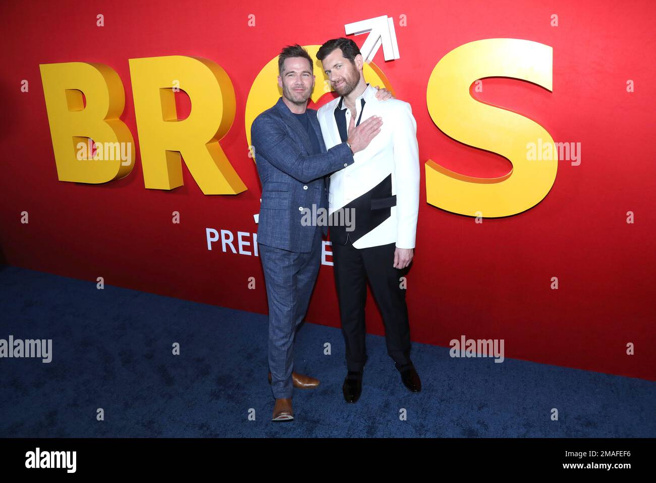Luke Macfarlane, left, and Billy Eichner attend the premiere of "Bros ...