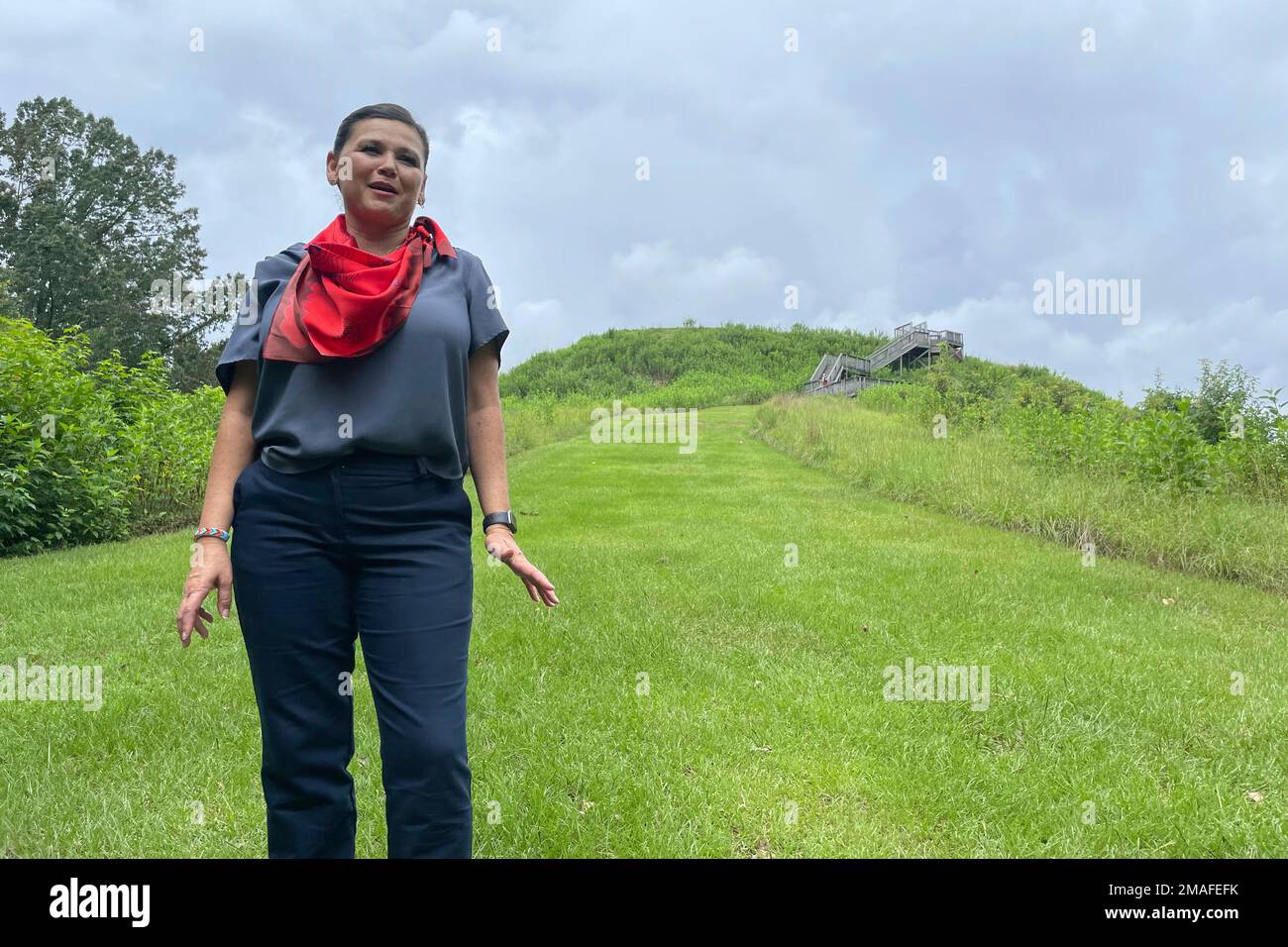 Tracie Revis, a citizen of the Muscogee Creek Nationposes at the Great ...