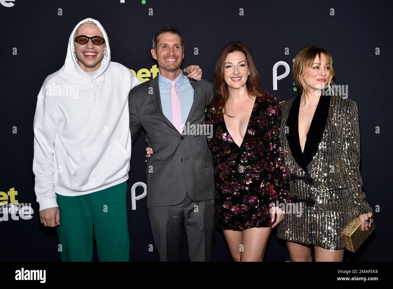 Pete Davidson, left, Alex Lehmann, Sierra Fisk and Kaley Cuoco attend ...