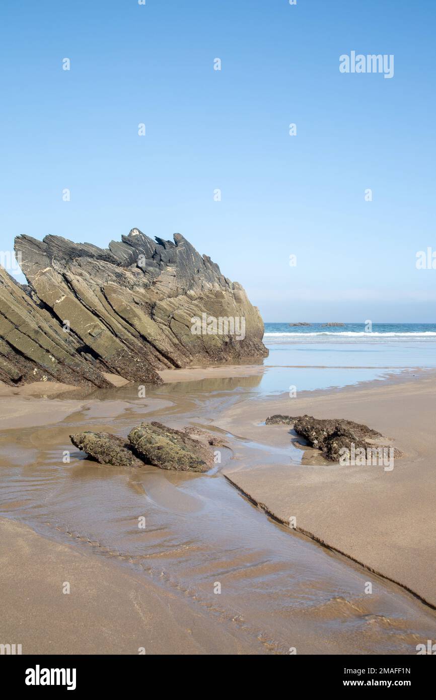 Rock Formation and Sand at Odeceixe Beach; Algarve; Portugal Stock ...