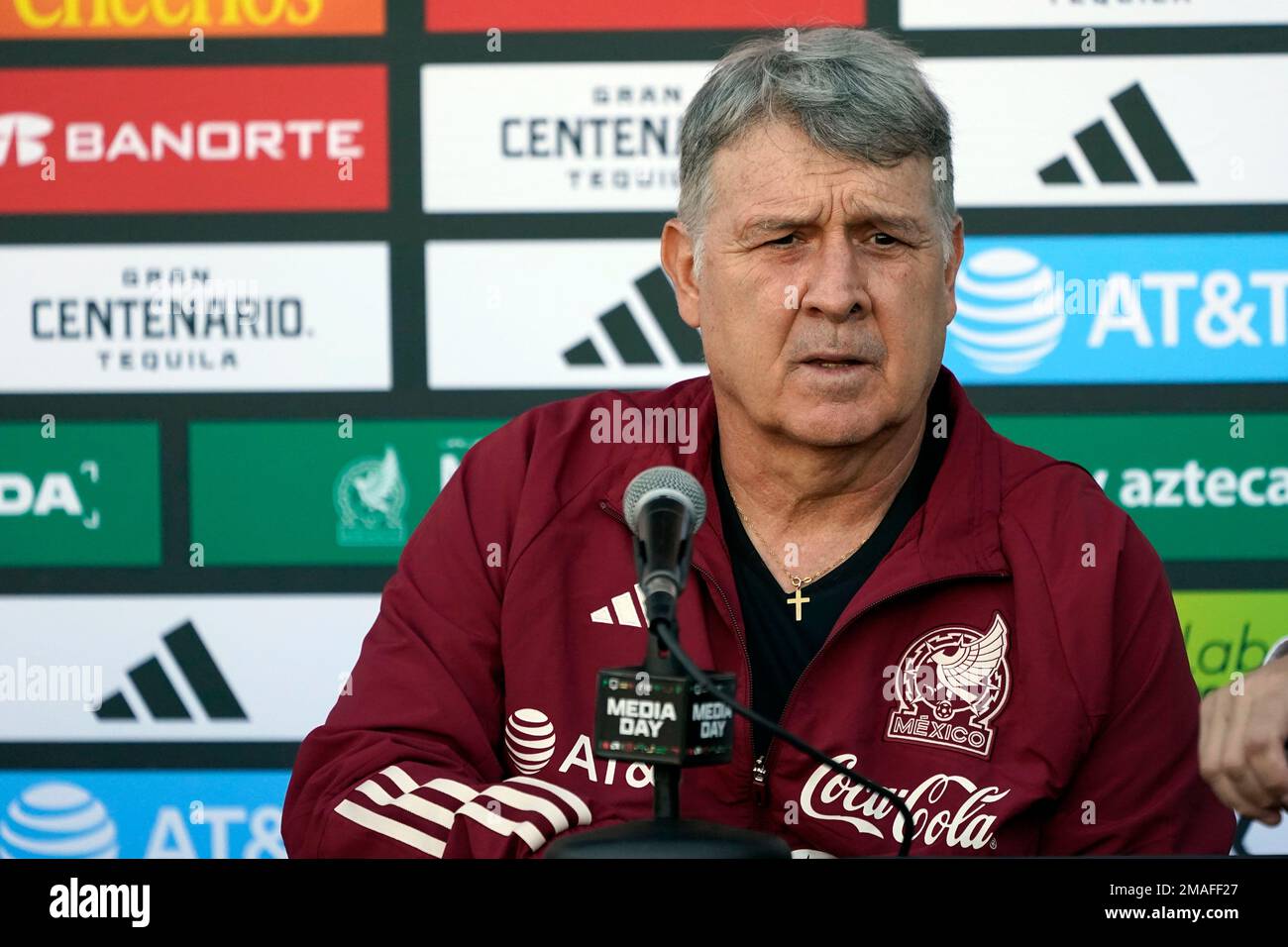 Mexico manager Gerardo Martino fields questions during the soccer team ...