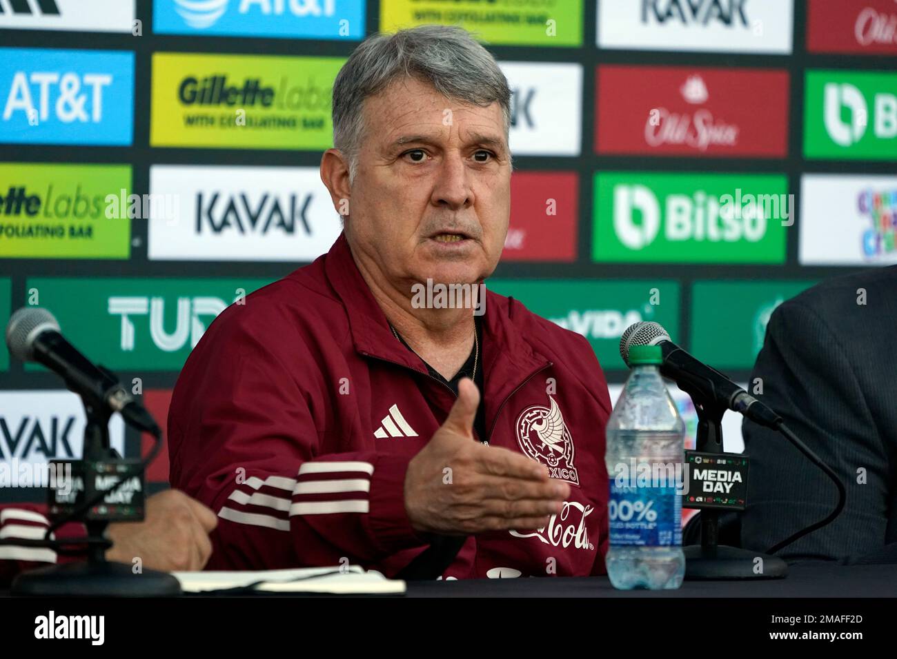 Mexico manager Gerardo Martino fields questions during the soccer team ...