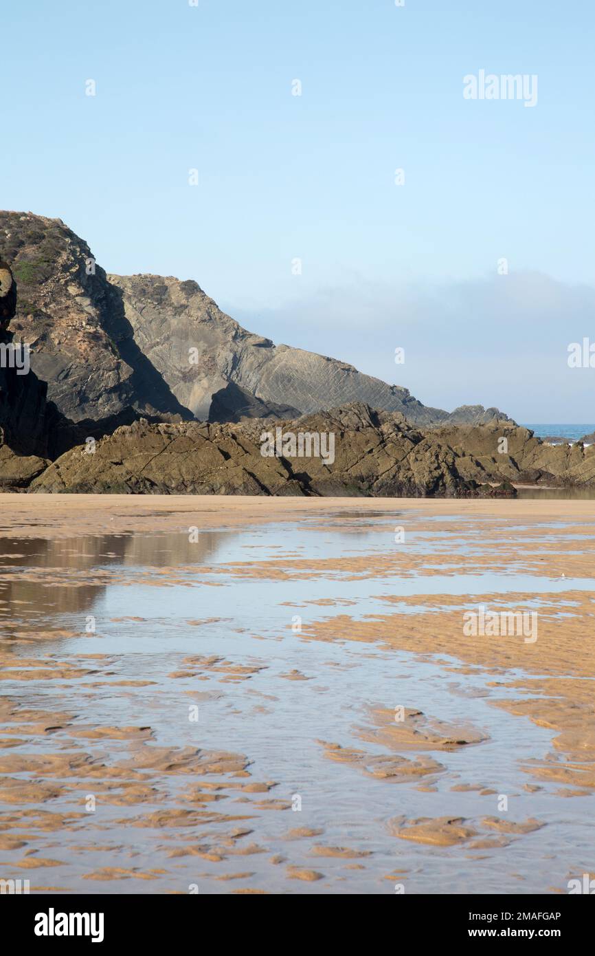 Cliff, Rock and Reflection, Odeceixe Beach; Algarve; Portugal Stock ...