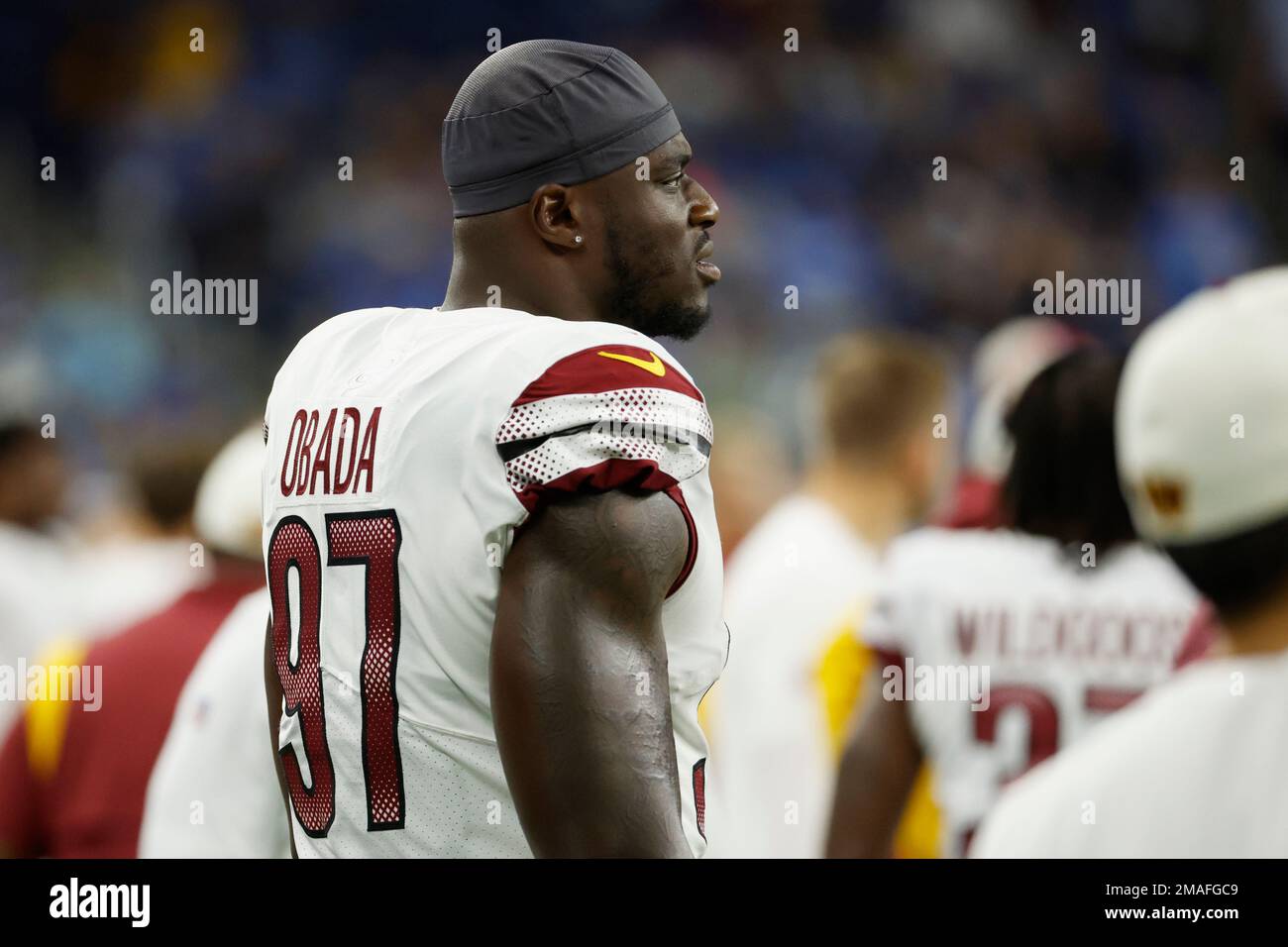 Washington Commanders defensive end Efe Obada (97) on the sideline ...