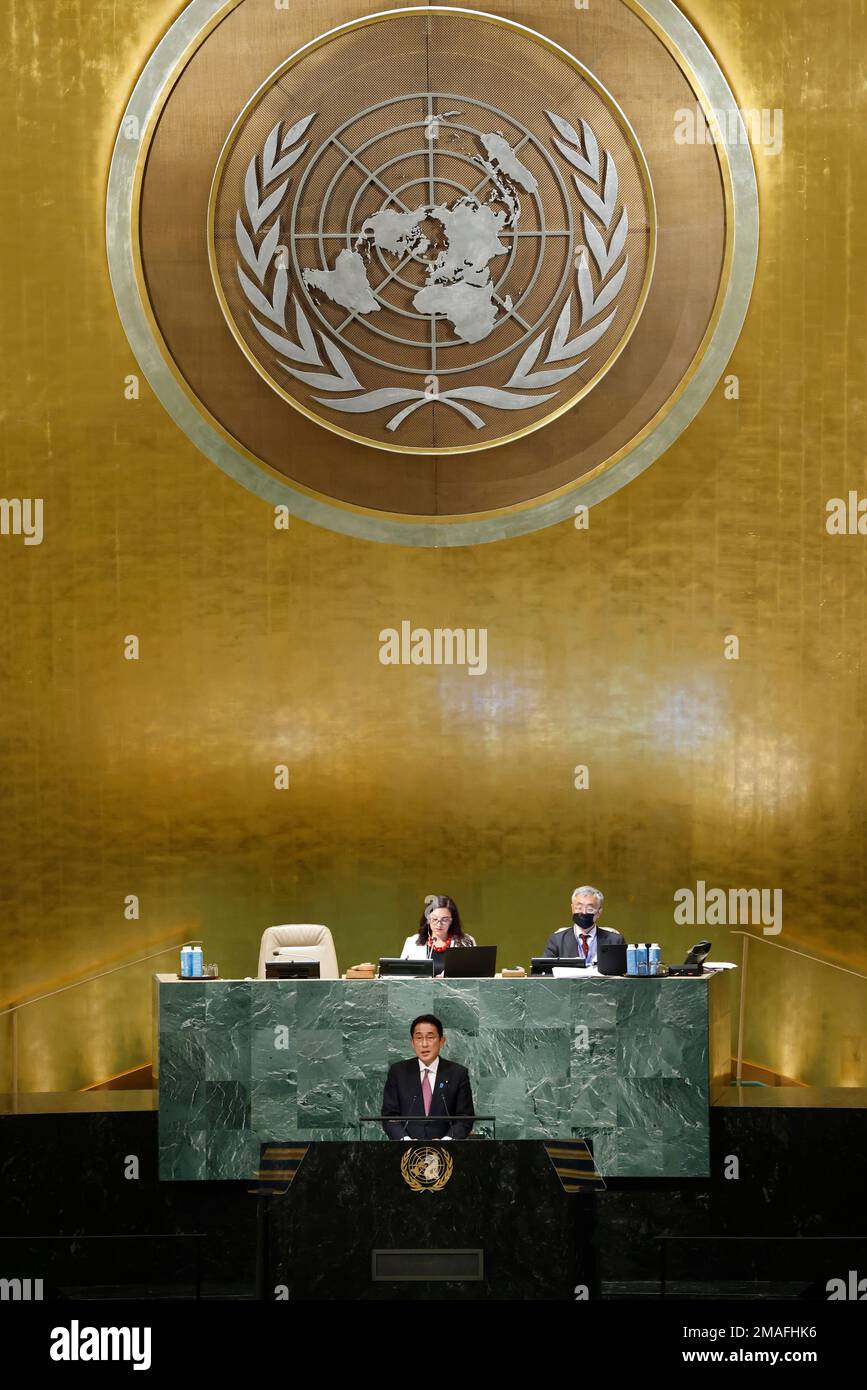 Prime Minister of Japan Fumio Kishida addresses the 77th session of the ...