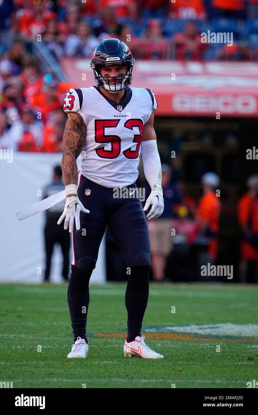 Houston Texans linebacker Blake Cashman (53) against the Denver Broncos ...