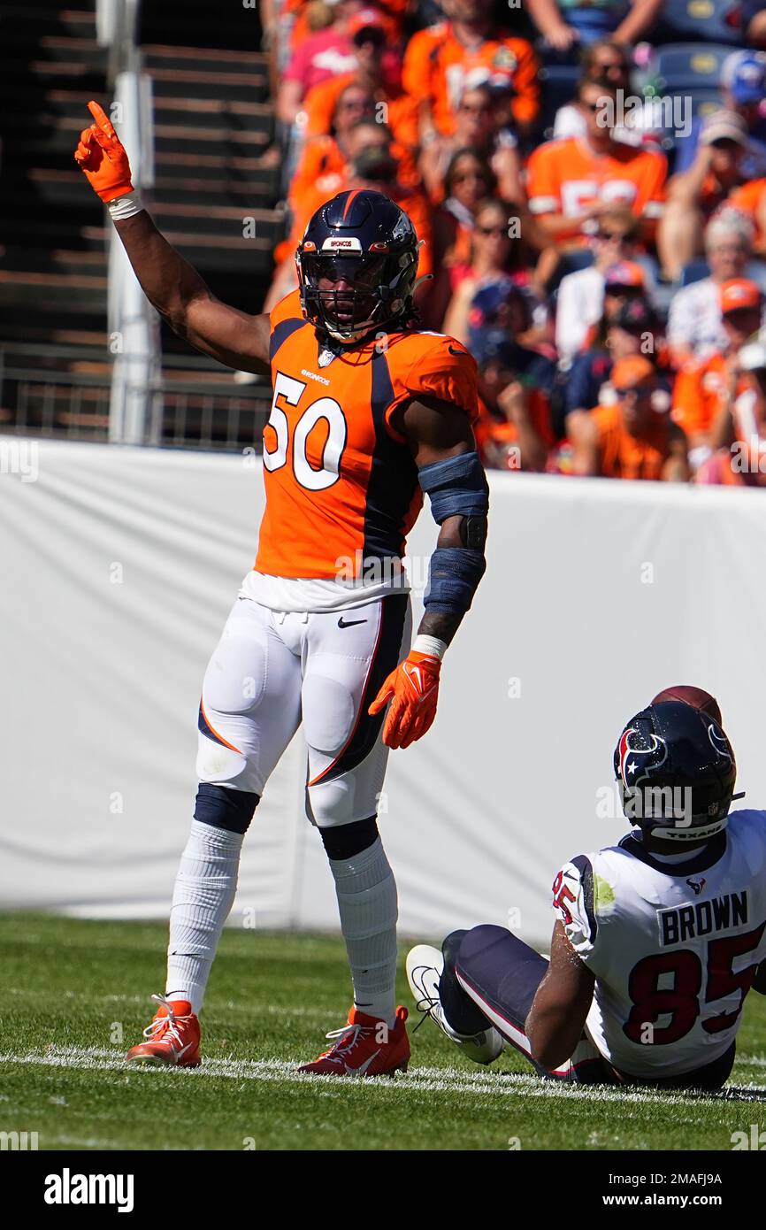 Denver Broncos linebacker Jonas Griffith (50) against the Houston ...