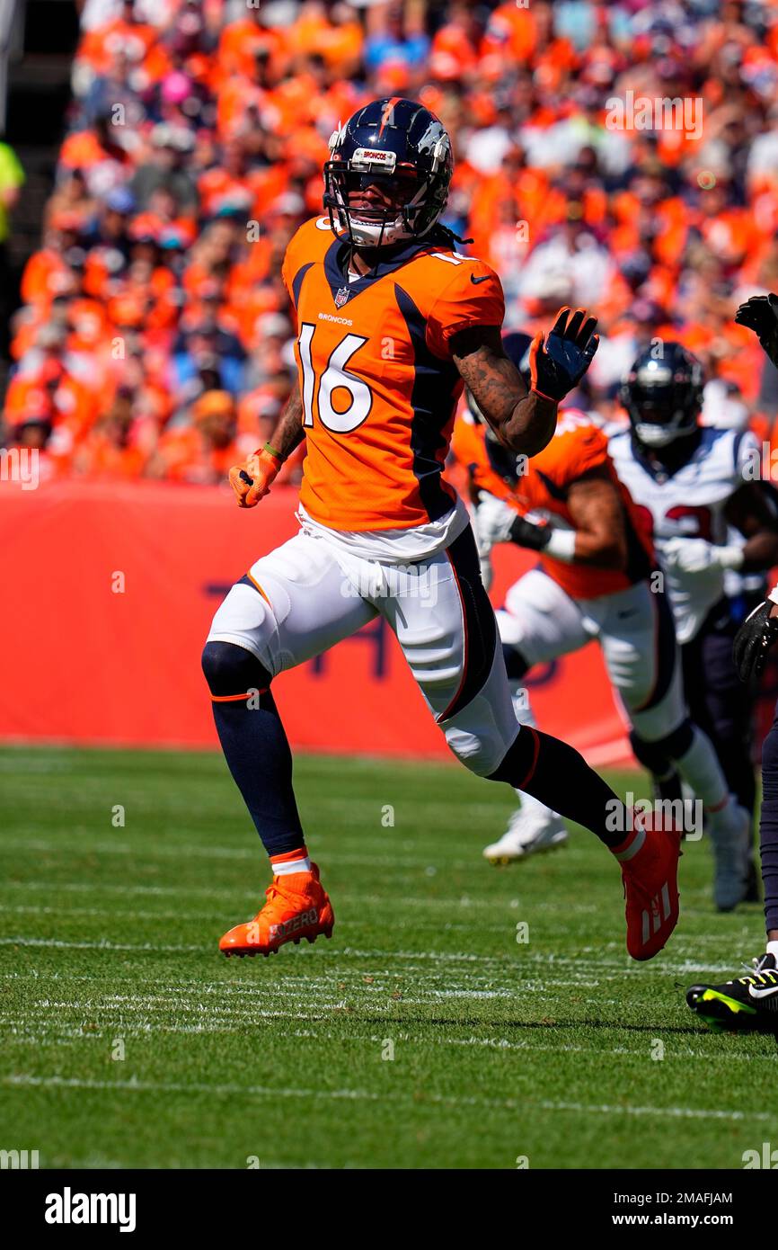 Denver Broncos wide receiver Tyrie Cleveland (16) plays against the ...