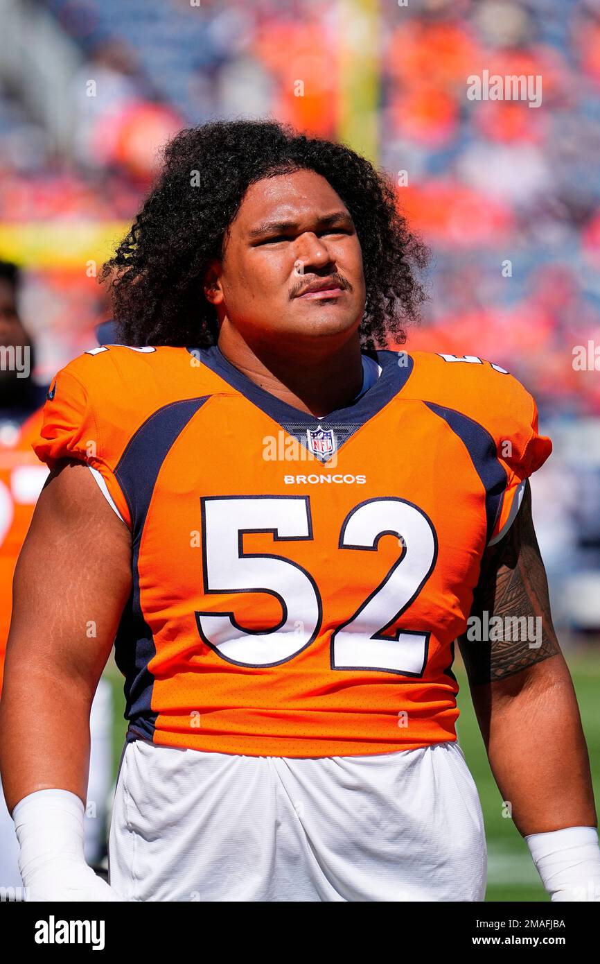 Denver Broncos guard Netane Muti 52 against the Houston Texans of an NFL football game Sunday Sep 18 2022 in Denver. AP Photo Bart Young Stock Photo Alamy