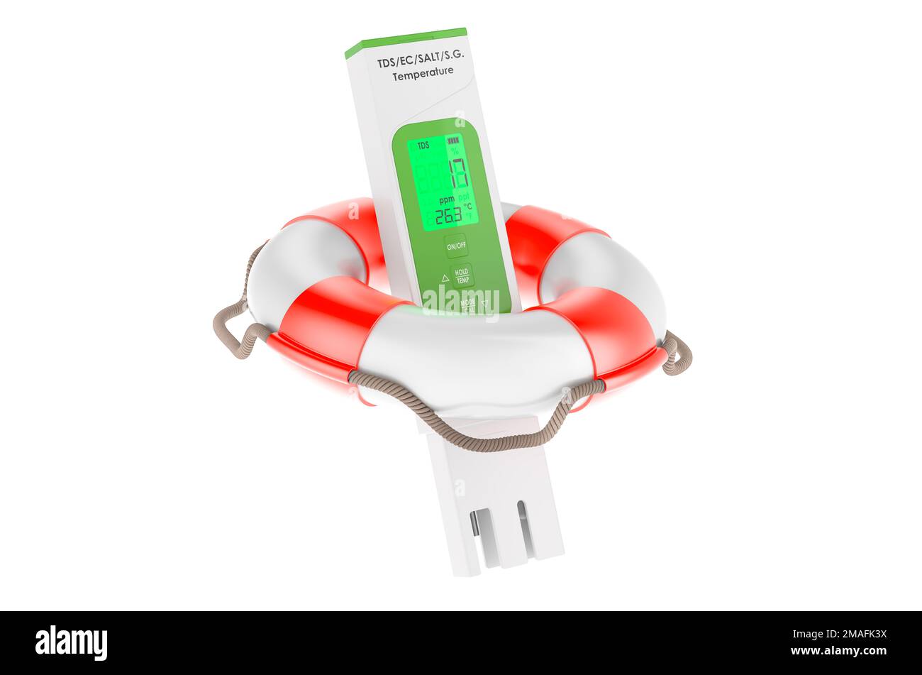 TDS meter with lifebuoy, 3D rendering isolated on white background ...