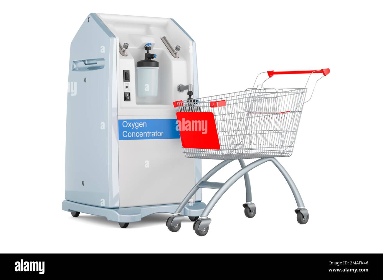 Home Oxygen Concentrator with shopping cart, 3D rendering isolated on ...