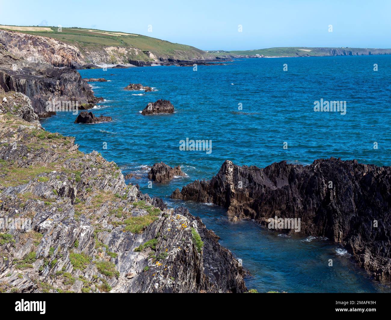 Irish sea landscape. Rocky coast of the Atlantic. The blue sea ...