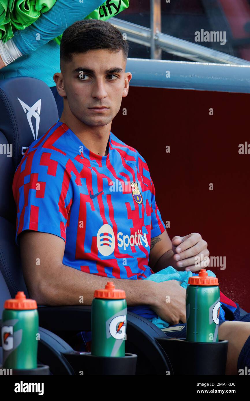 BARCELONA - DEC 31: Ferran Torres sits on the bench during the LaLiga match between FC Barcelona ...