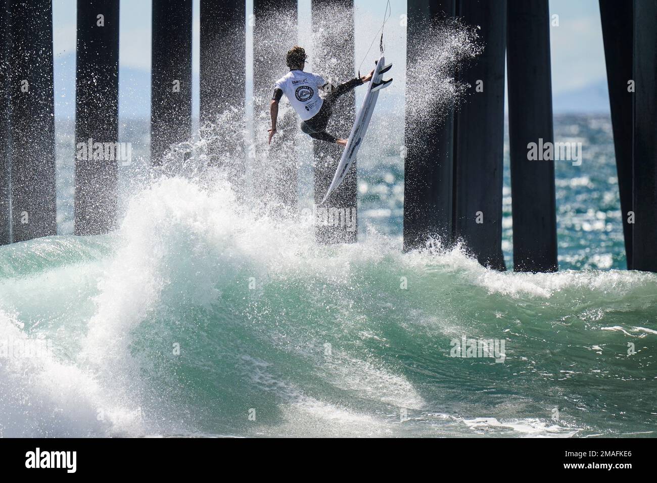 Liam O'Brien, of Australia, competes during the ISA World Surfing Games ...