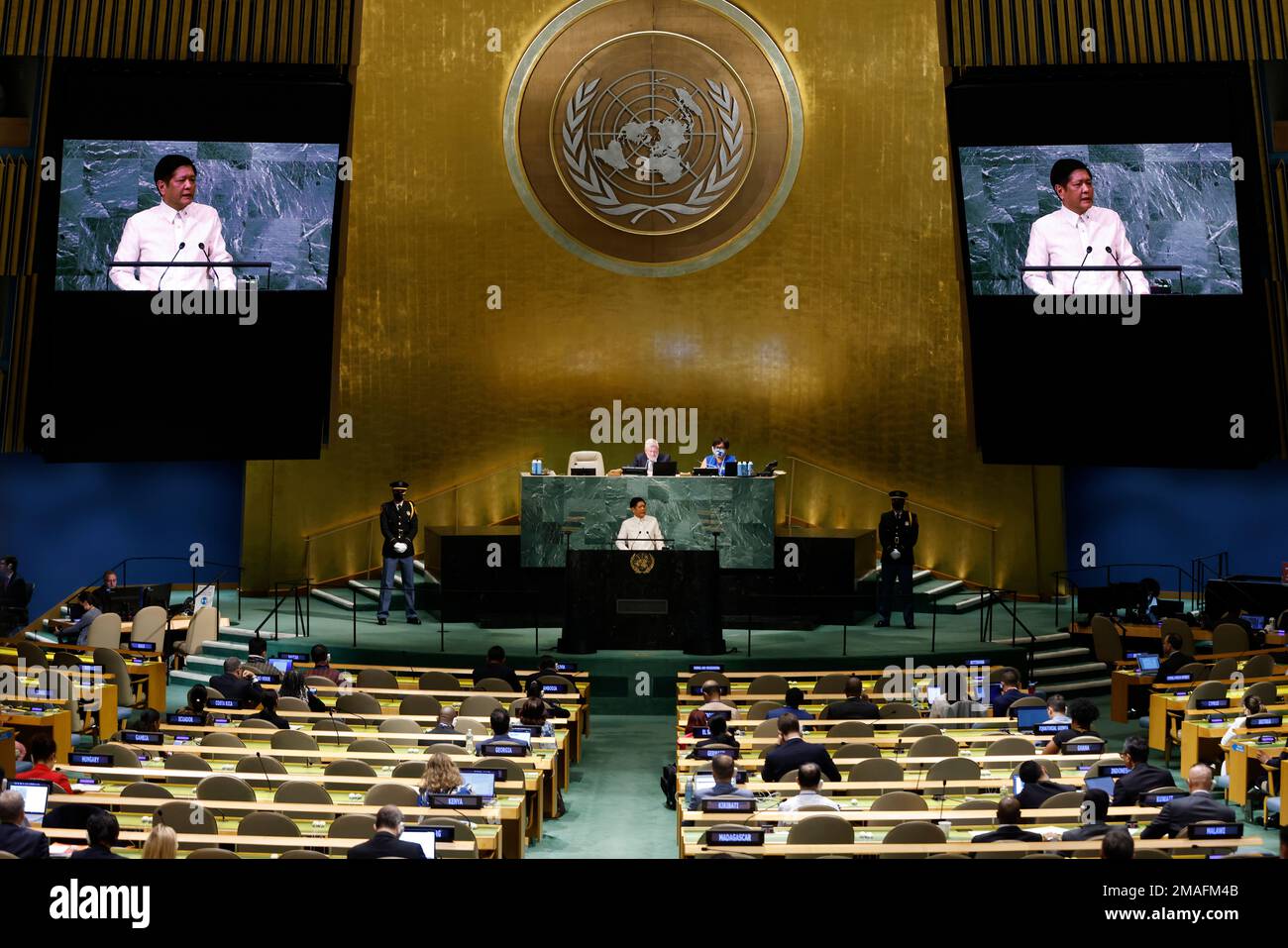 President of the Philippines Ferdinand Marcos Jr. addresses the 77th session of the United ...