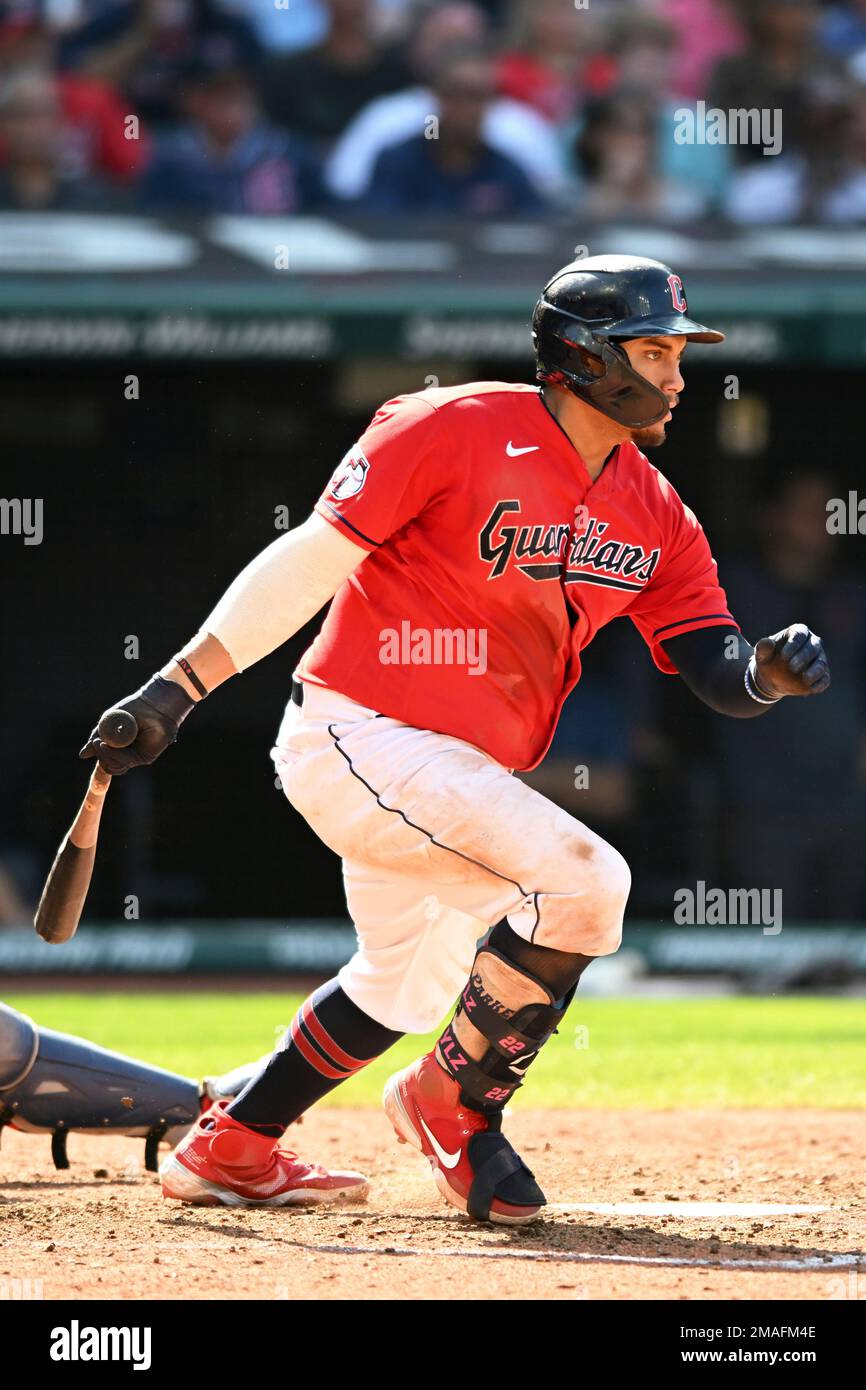Cleveland Guardians' Josh Naylor bats during the sixth inning of a ...
