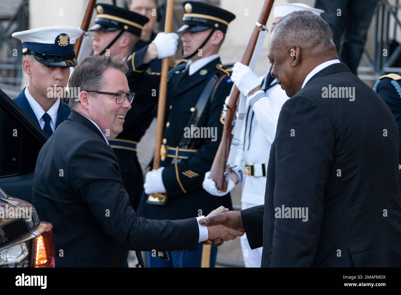Secretary of Defense Lloyd Austin, right, greets Norway's Defense ...